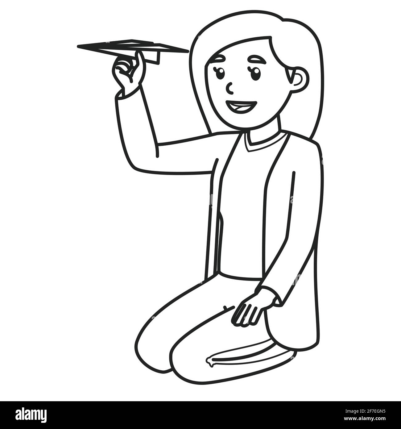 Mom Character Holding Paper Plane While Sitting on Floor. Black and ...