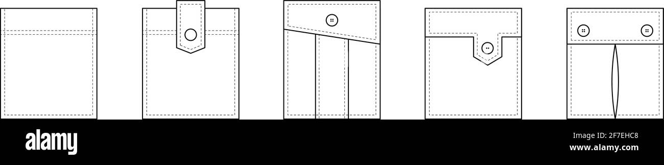 Patch pocket. Set of uniform patch pockets shapes for clothes, dress ...