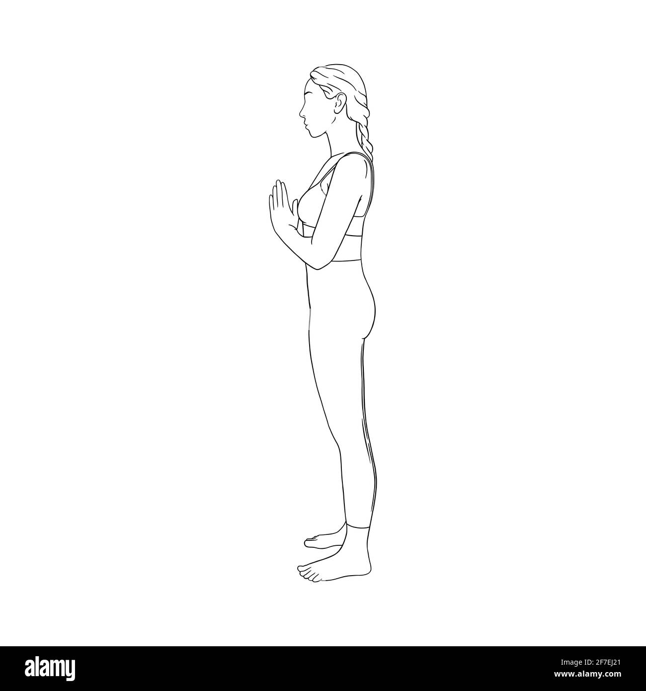 Meditating yogi woman. Hatha yoga prayer pose. Engraved vector ...