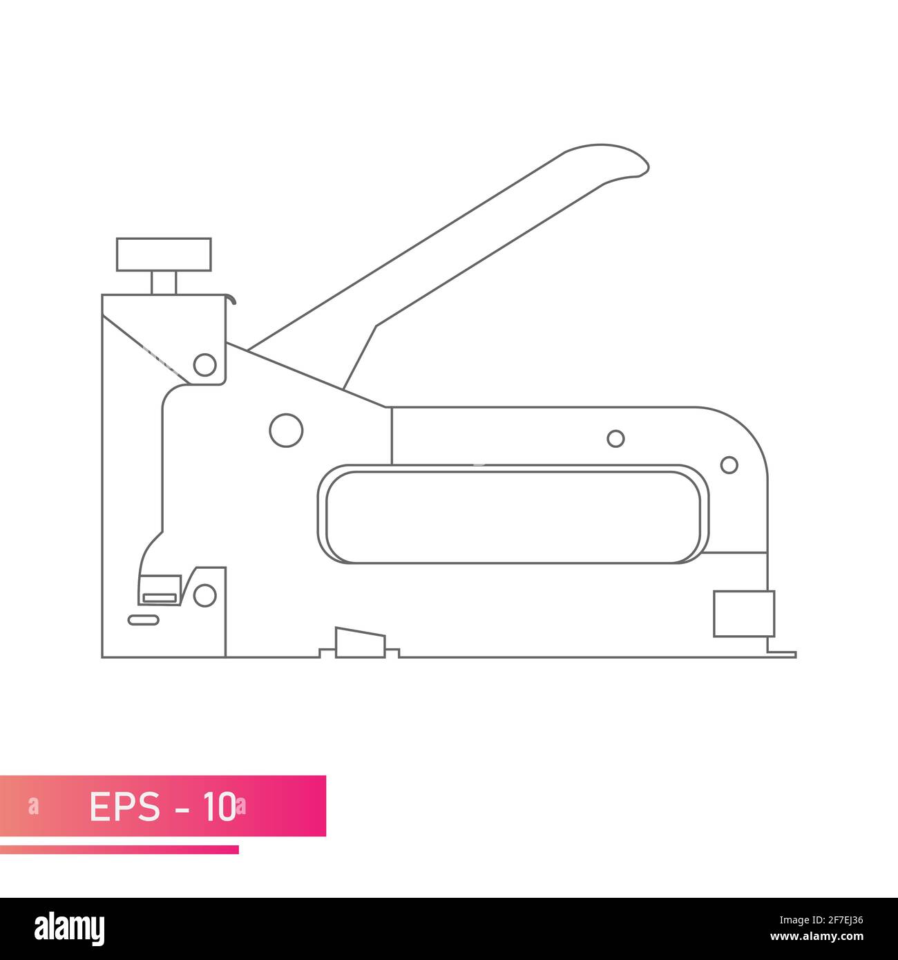 Construction stapler in a metal case. Linear design. On a white ...