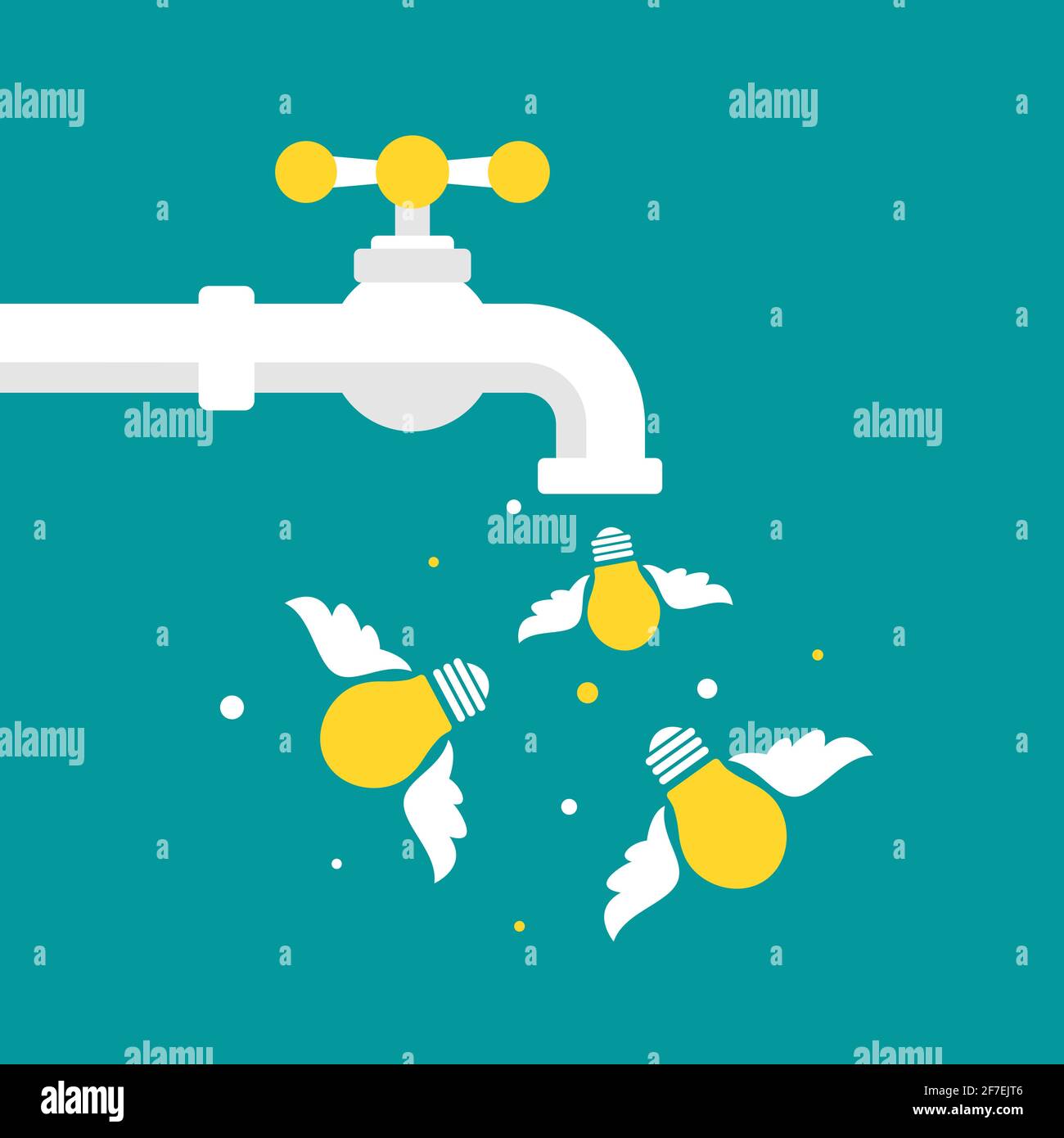 Tap or faucet with flying idea bulbs. Imagination, fantasy resource ...