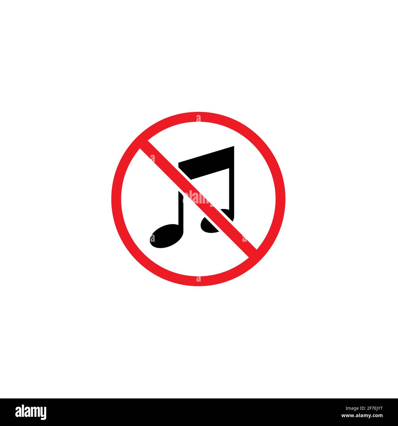 black music note in red crossed circle isolated on white background ...