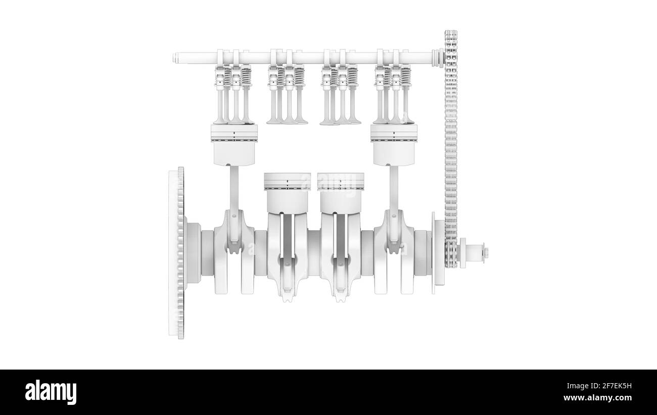 3D rendering of an engine technical components isolated on white ...