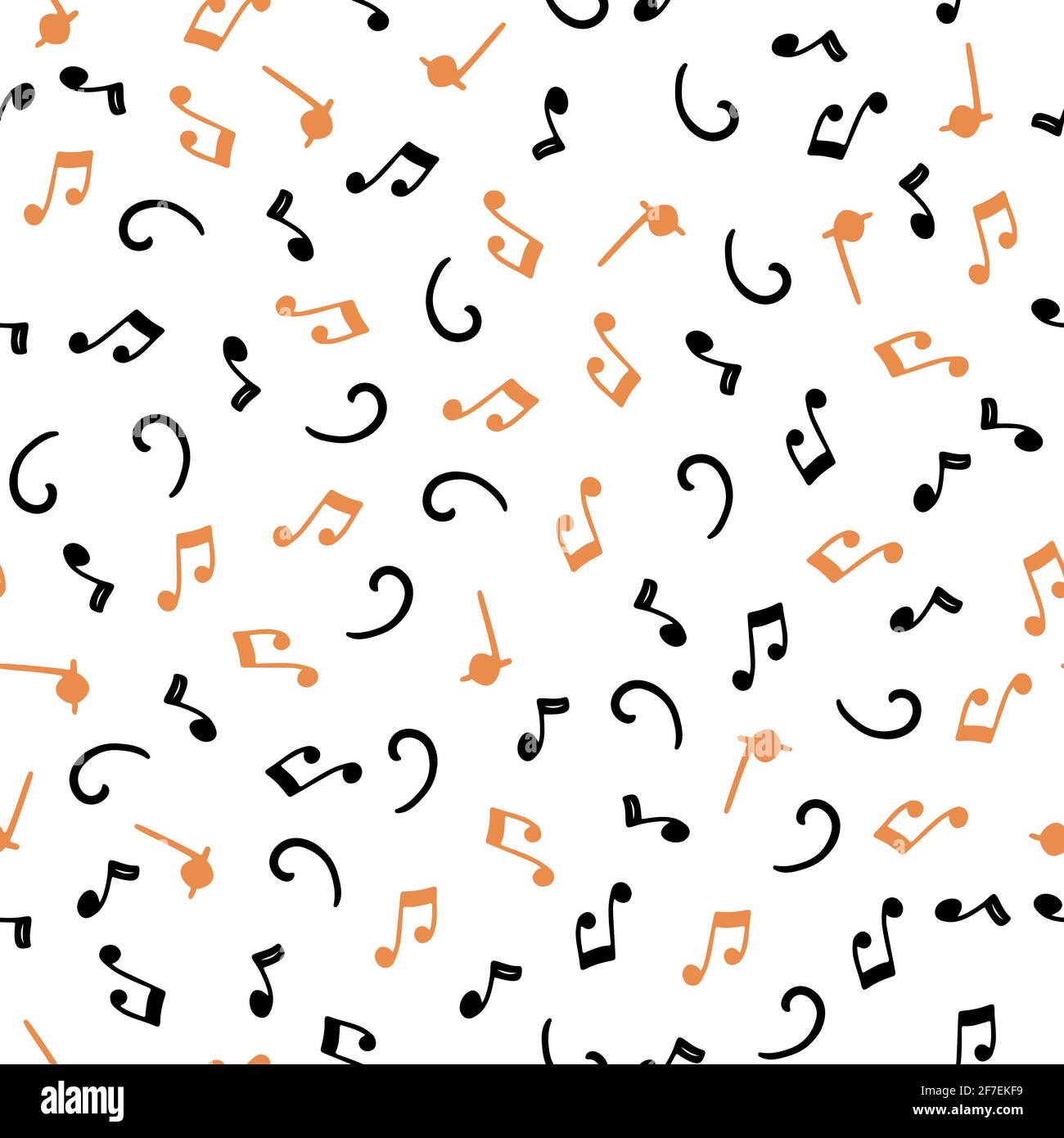 Hand drawn seamless pattern of musical notes. Flat sketch style ...