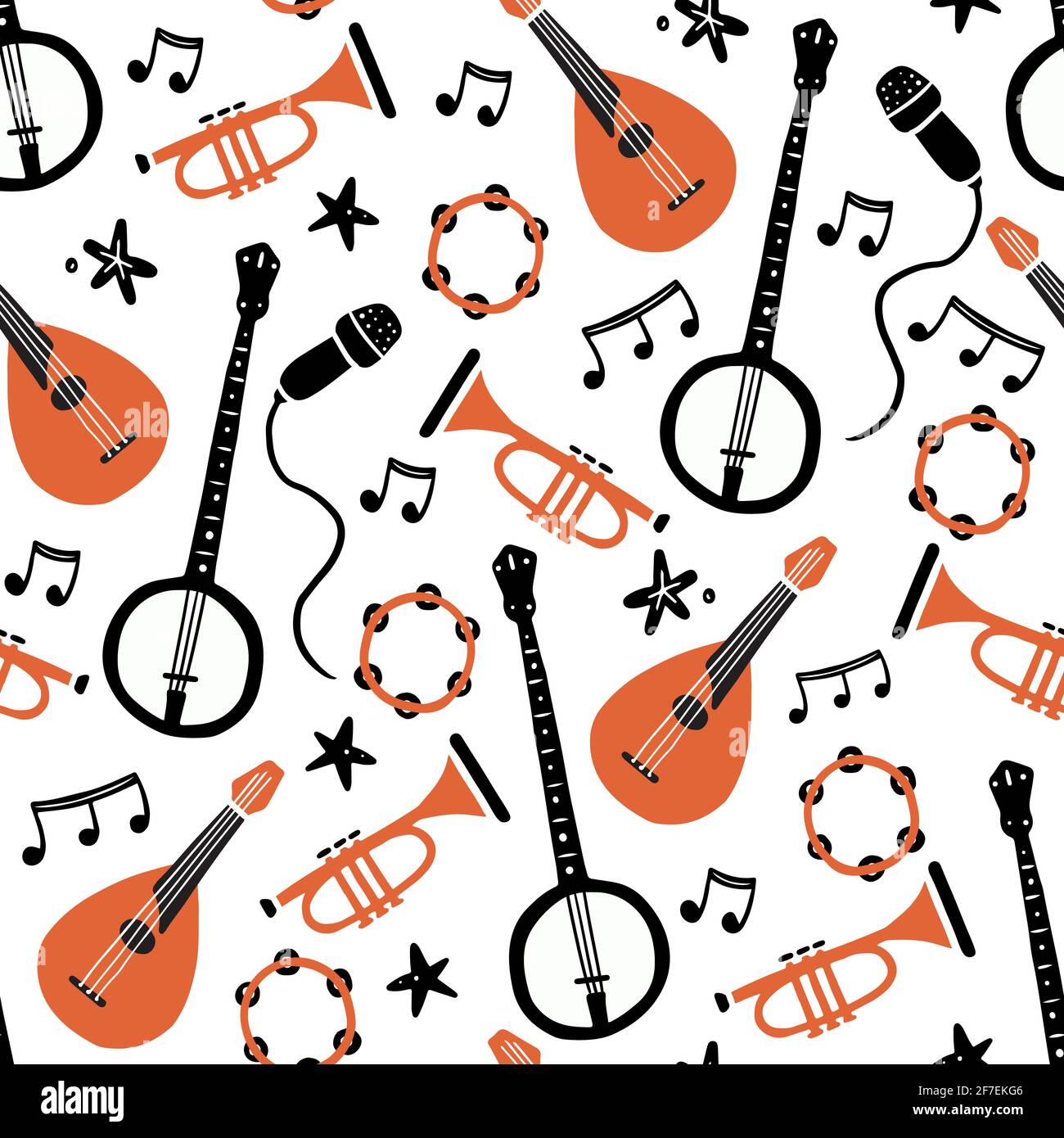 Hand drawn seamless pattern of musical instrument. Flat sketch style ...