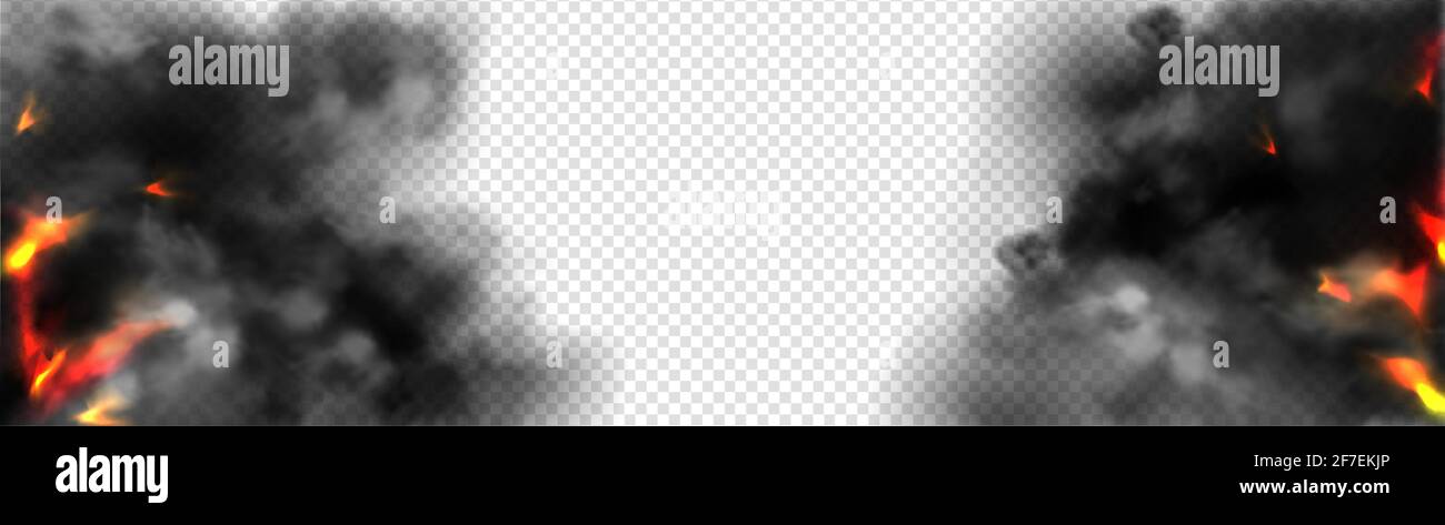 Realistic smoke with fire glow or sparks border. Burning flame ...