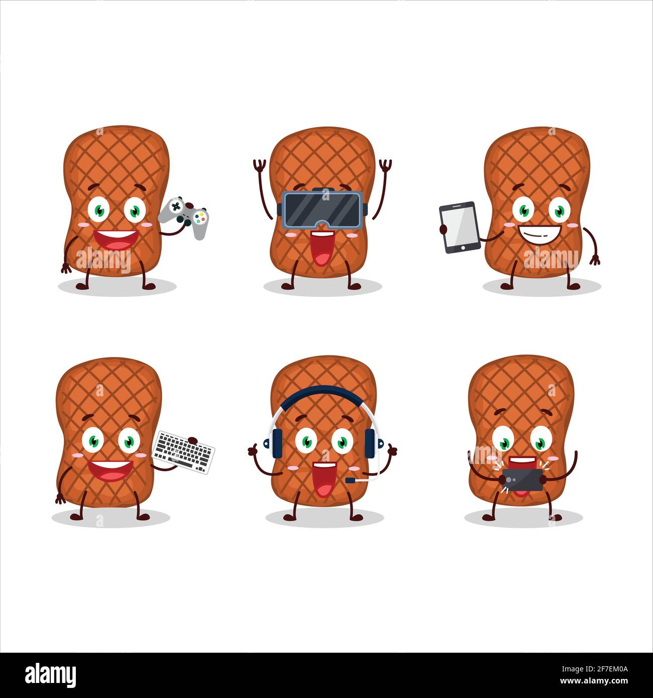 Beef cartoon character are playing games with various cute emoticons ...