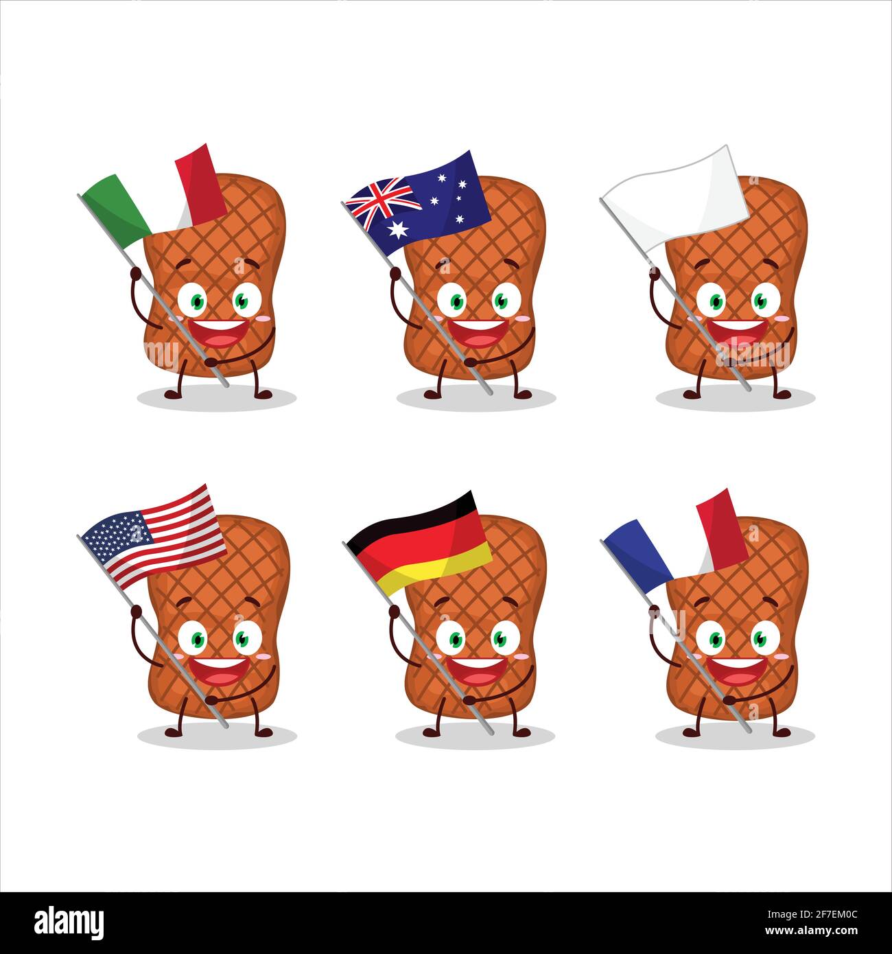 Beef cartoon character bring the flags of various countries. Vector ...