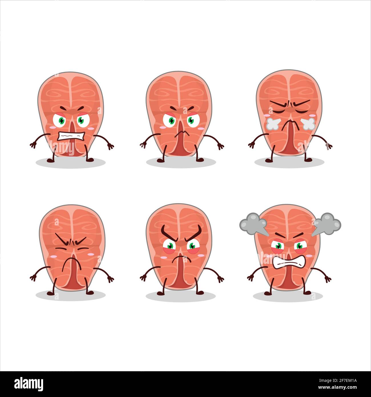 Tuna cartoon character with various angry expressions. Vector ...