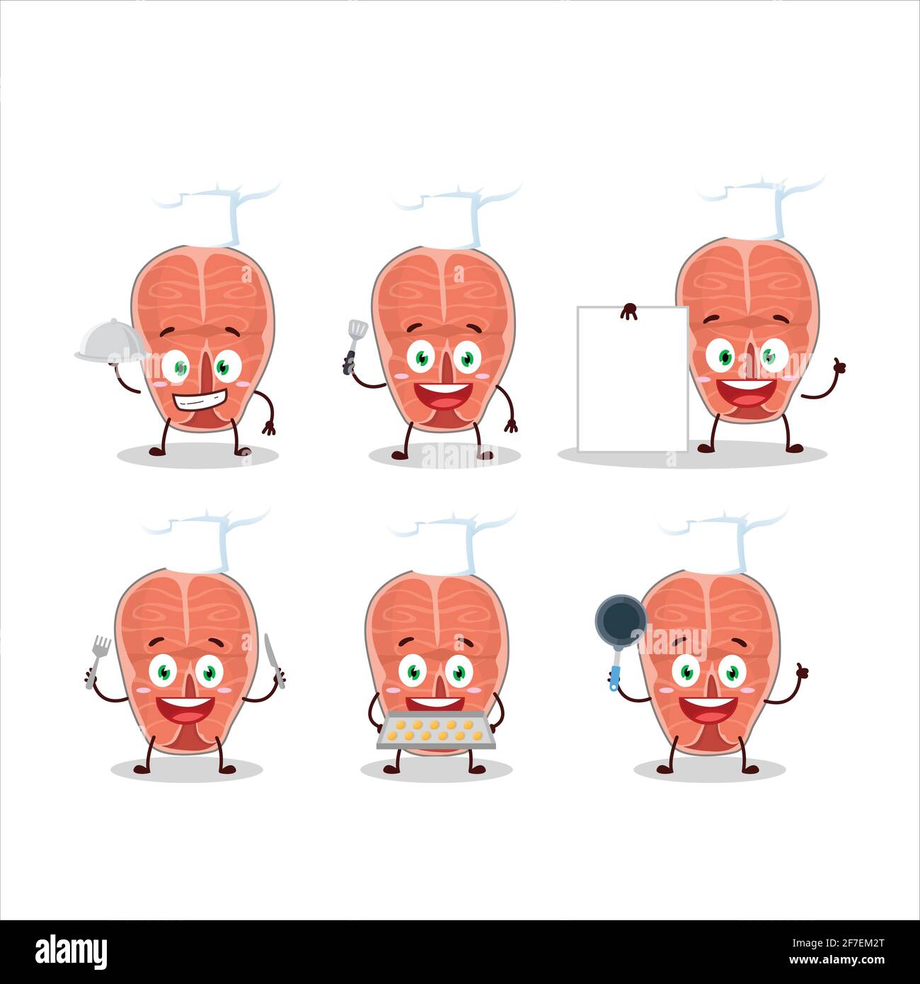 Cartoon character of tuna with various chef emoticons. Vector ...