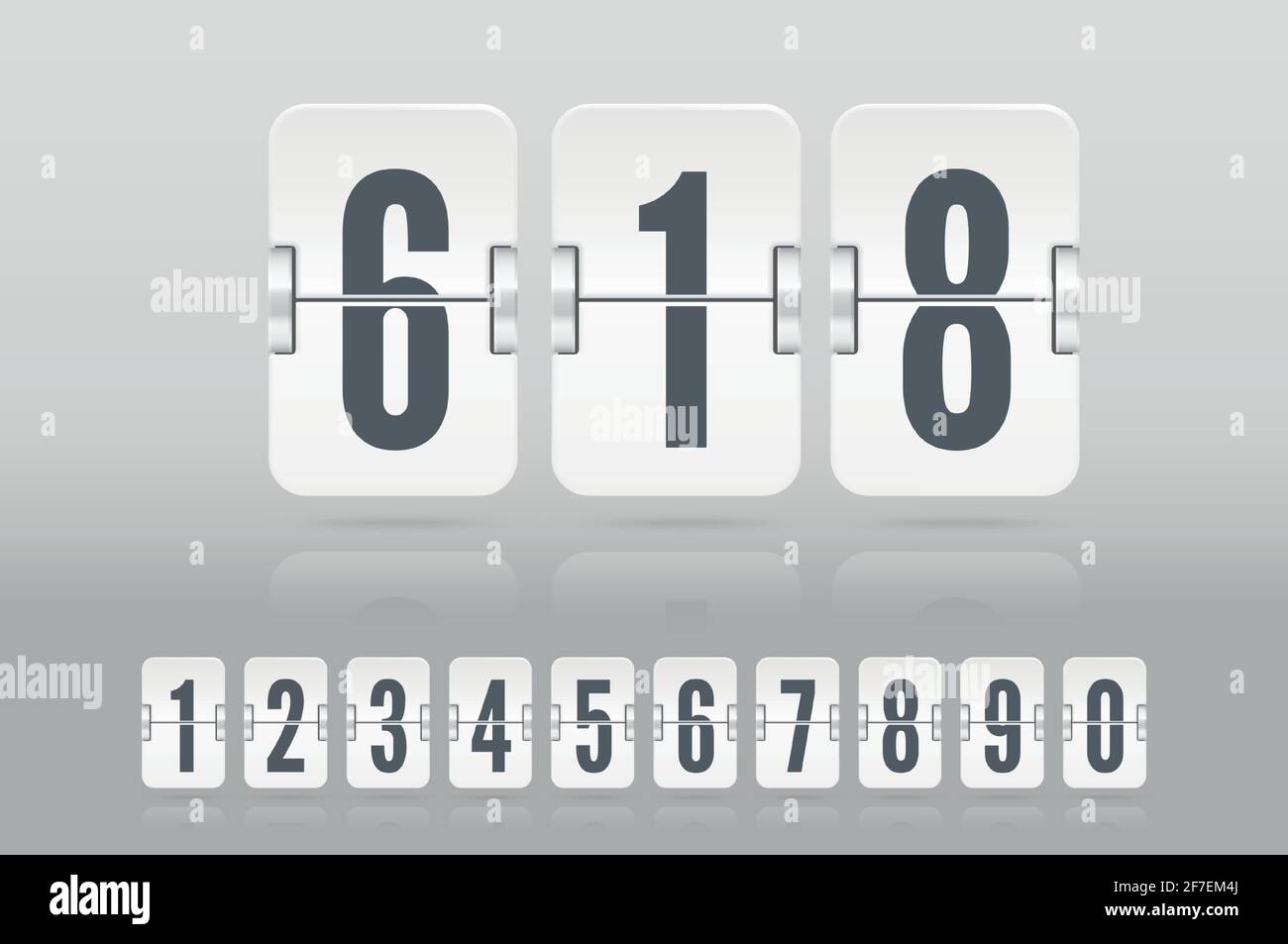 Set of white flip score board numbers floating with reflection for ...