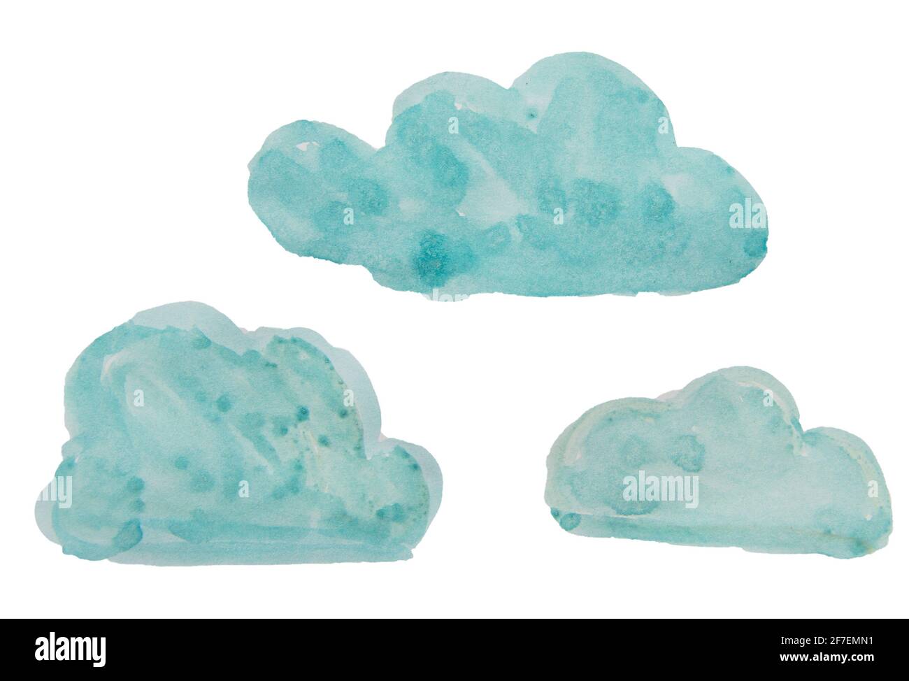 Cute children's drawing of three clouds, blue watercolor clouds on ...