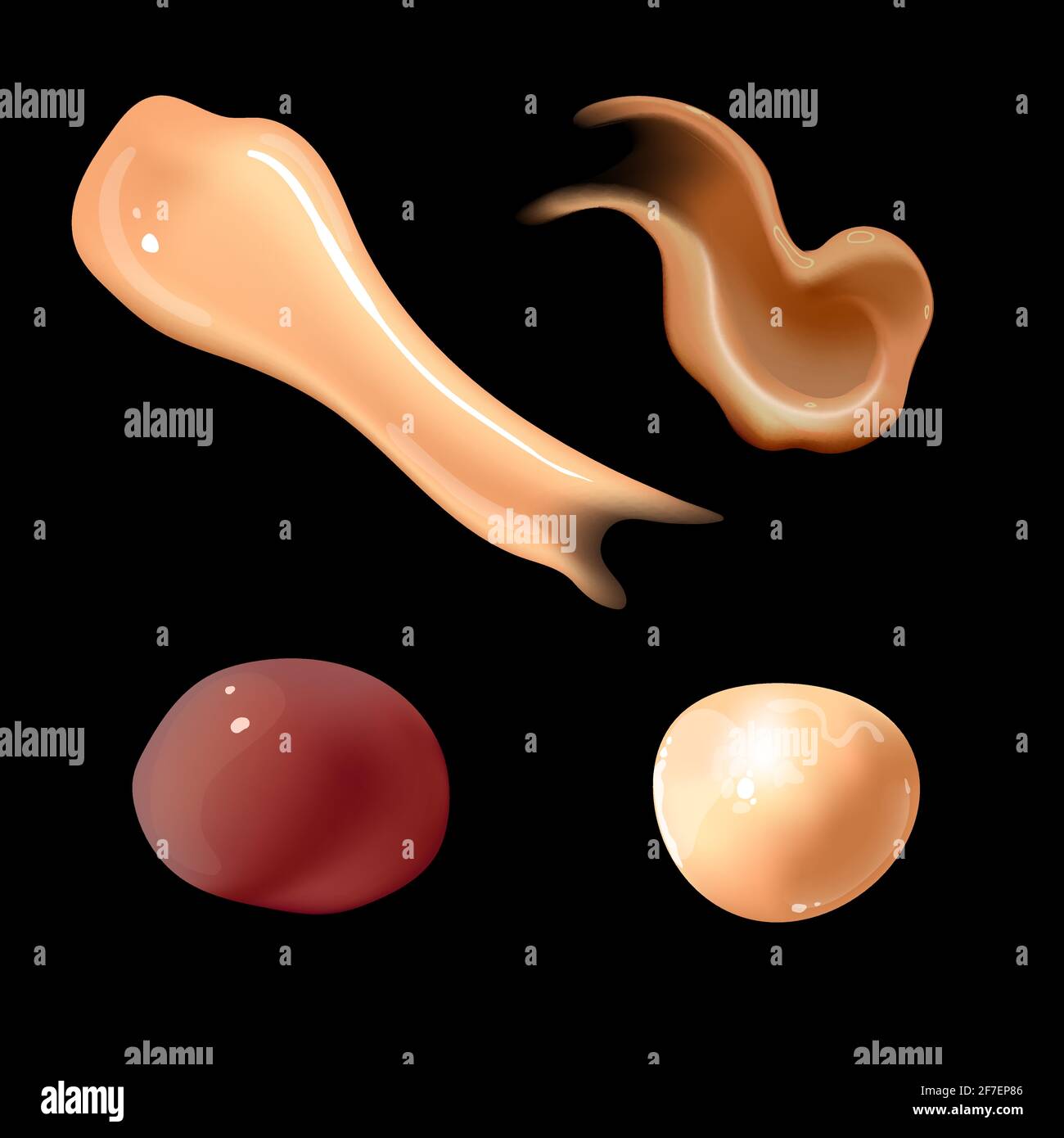 Set of realistic cosmetic cream smears. Skin toner of different body ...