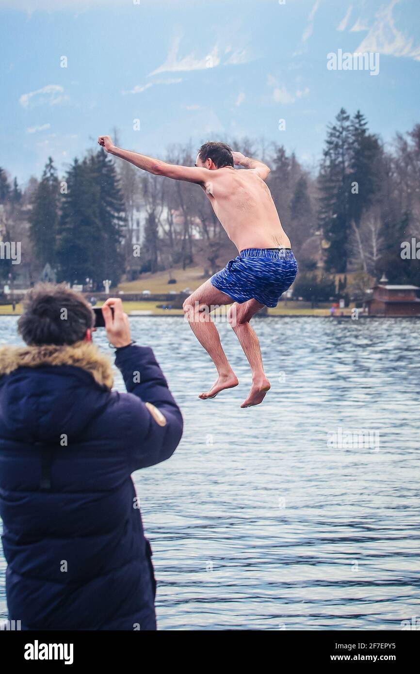 Man jumping in a river hi-res stock photography and images - Alamy