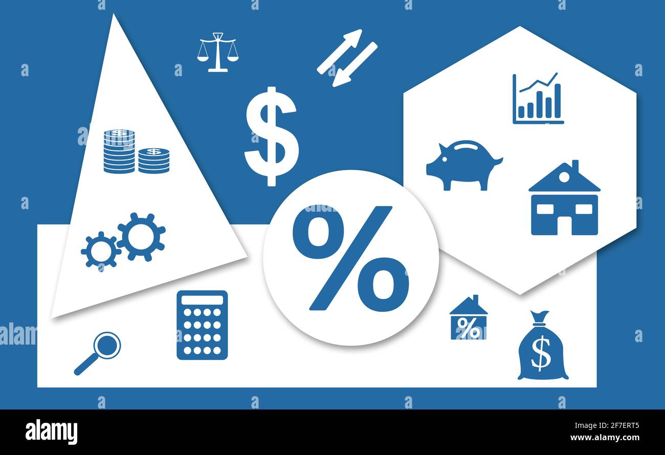 Concept of interest rates with icons on geometric shapes background ...