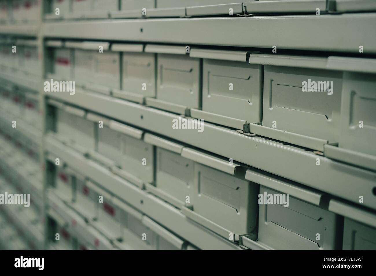 Metal drawers or regals for storing different parts. Fire proof ...