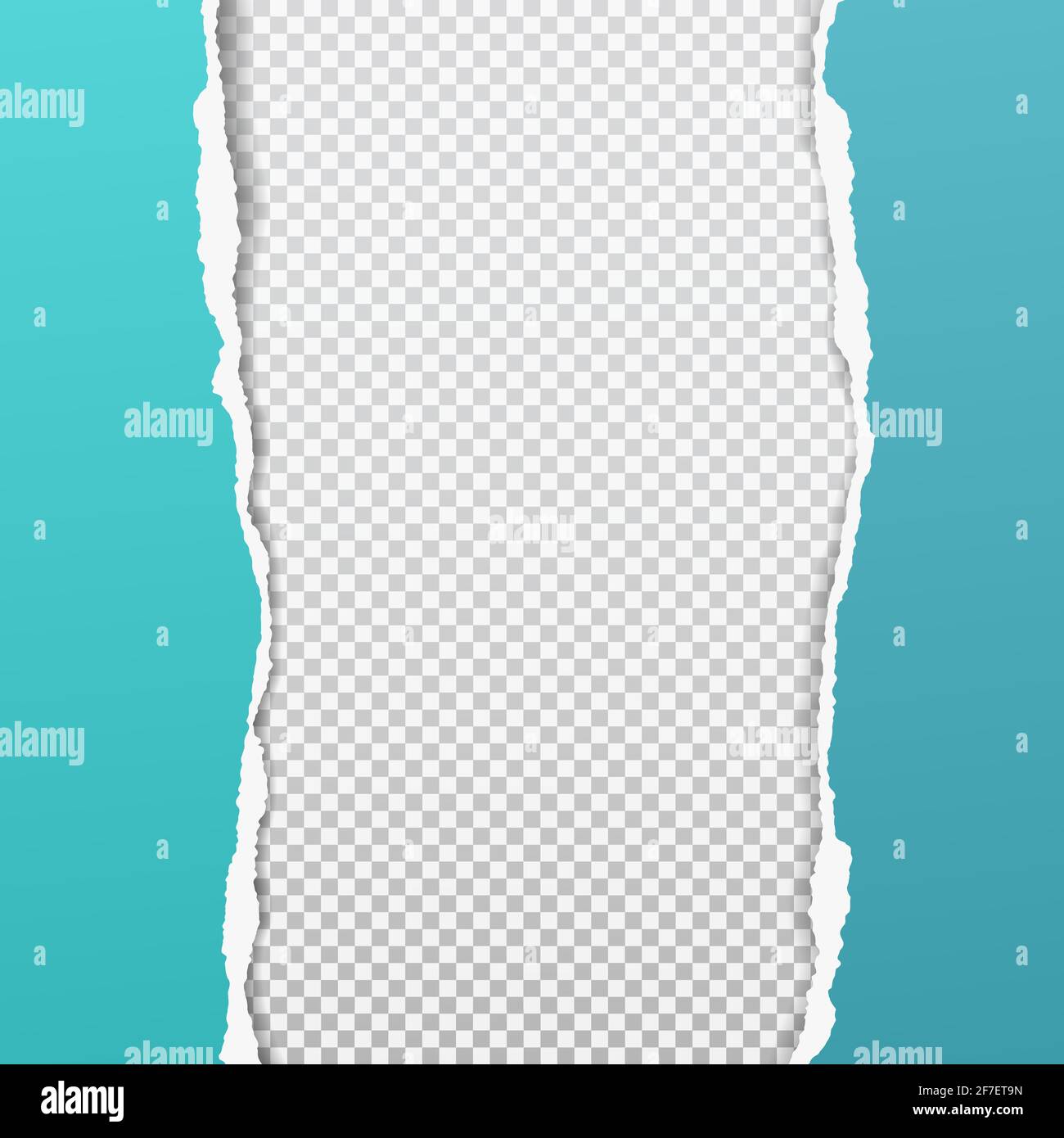 Torn, ripped vertical turquoise paper strips with soft shadow are on ...