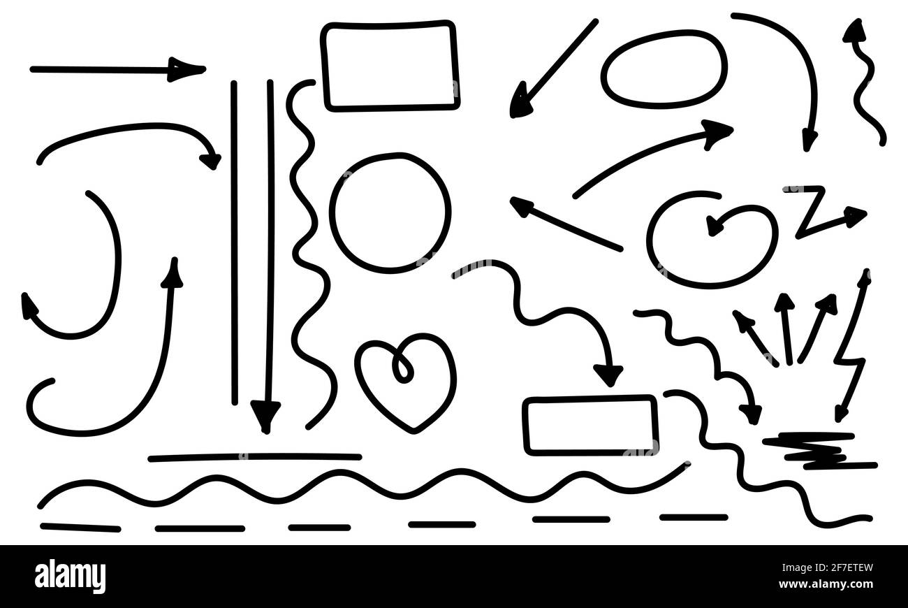 Set of hand drawn arrows, circles and abstract doodle writing. Vector ...