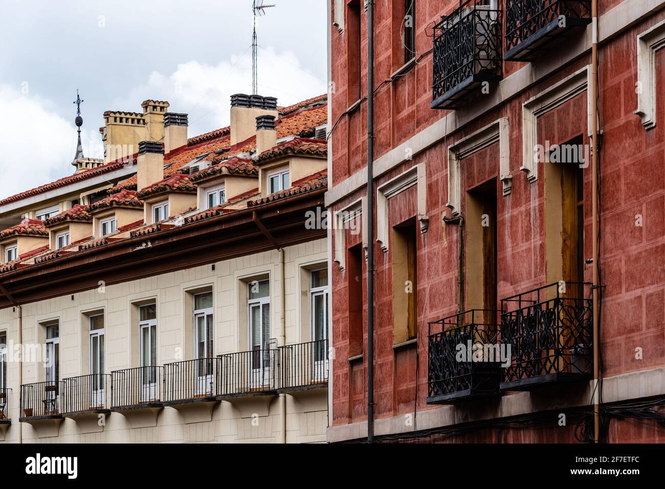 Old Traditional Residential Buildings in Central Madrid. Colorful ...