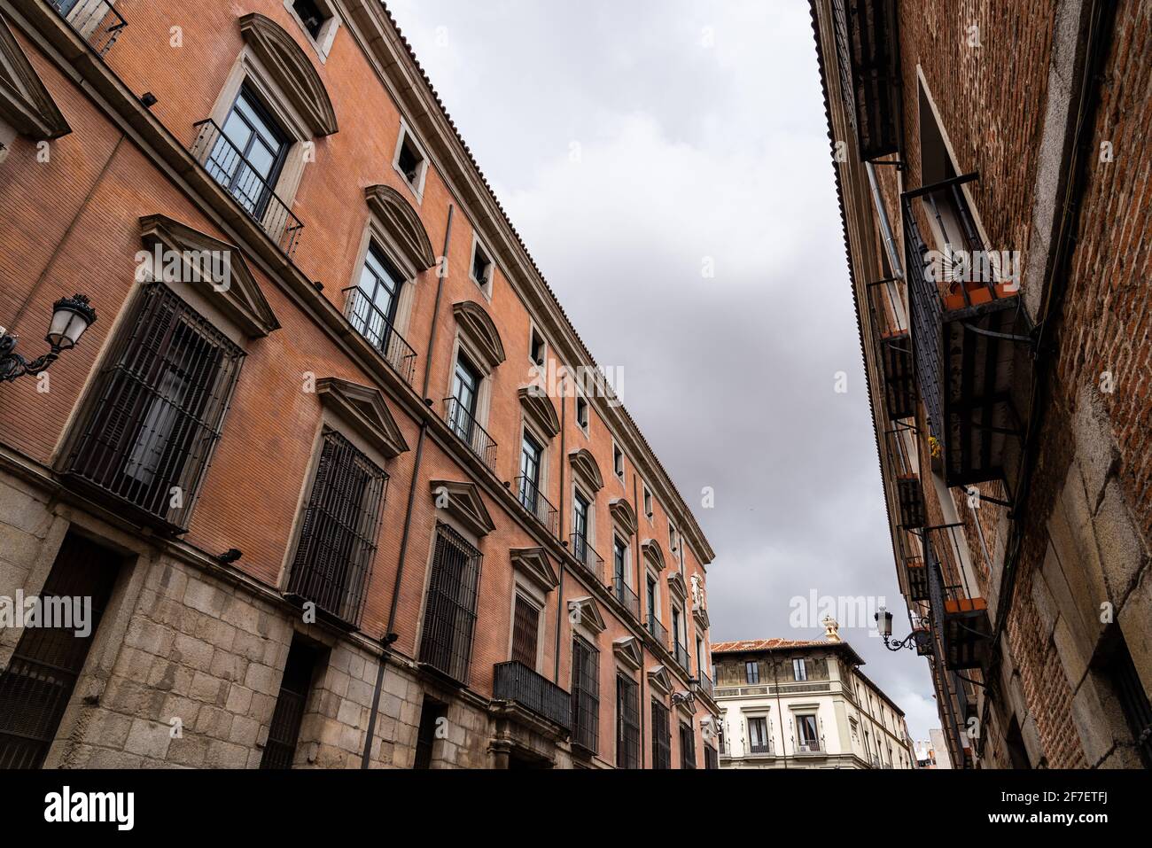 Old Traditional Residential Buildings in Central Madrid. Colorful ...