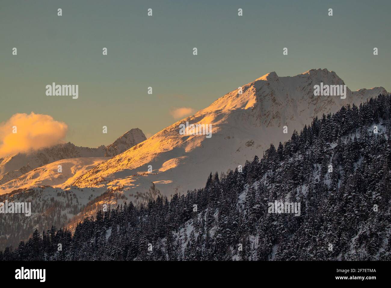 Winter setting in swiss alps above the valley of Brig, viewed from the ...