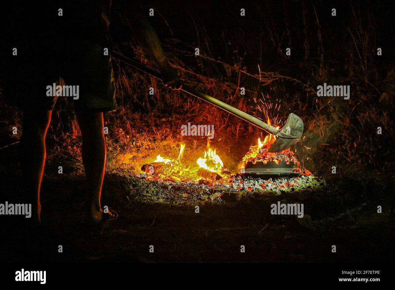 Cooking traditional balkan turkish bosnian dalmatian meal Peka in metal ...