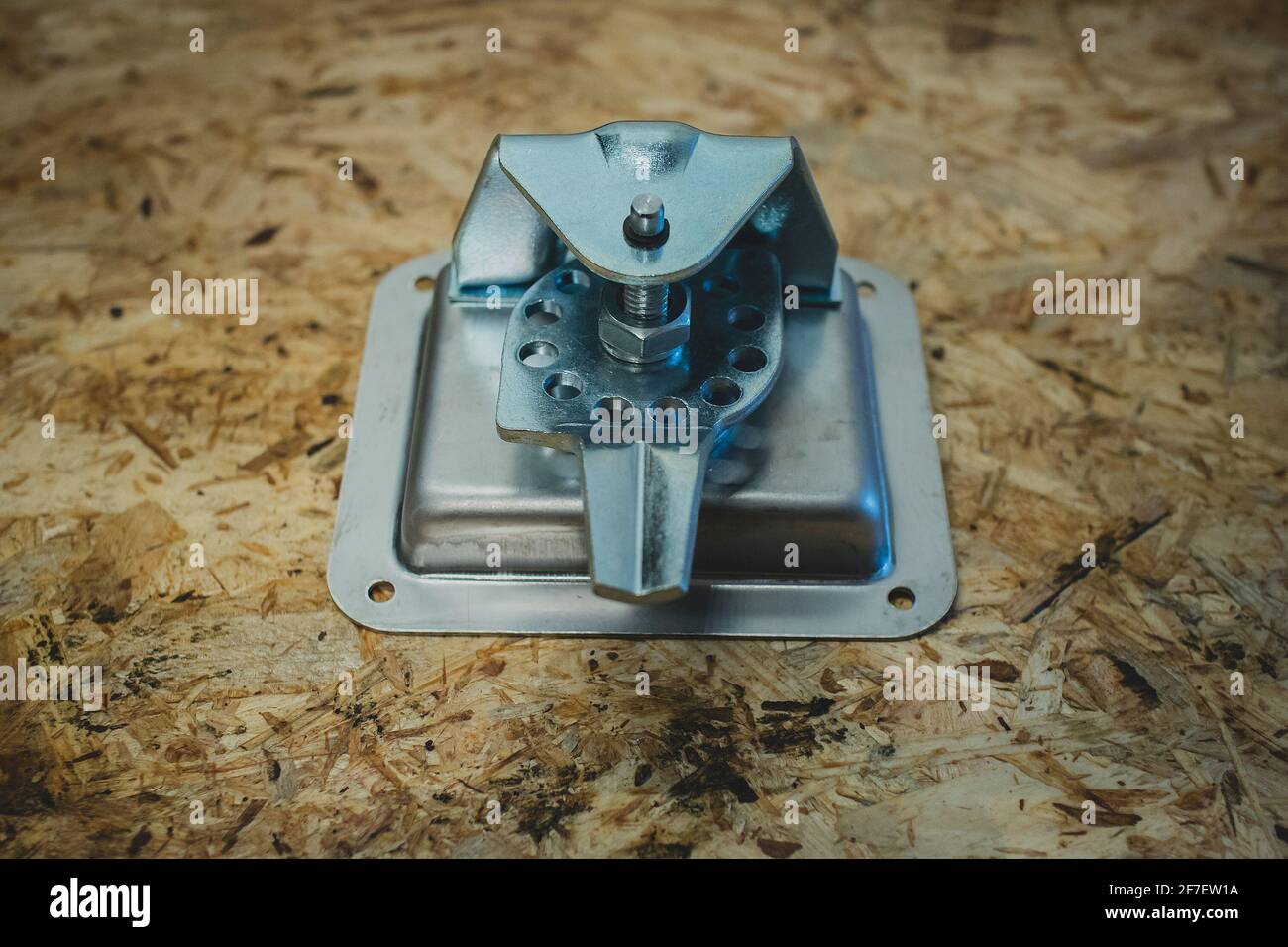 Rear view of single metal lock or latch ready to install into a door ...