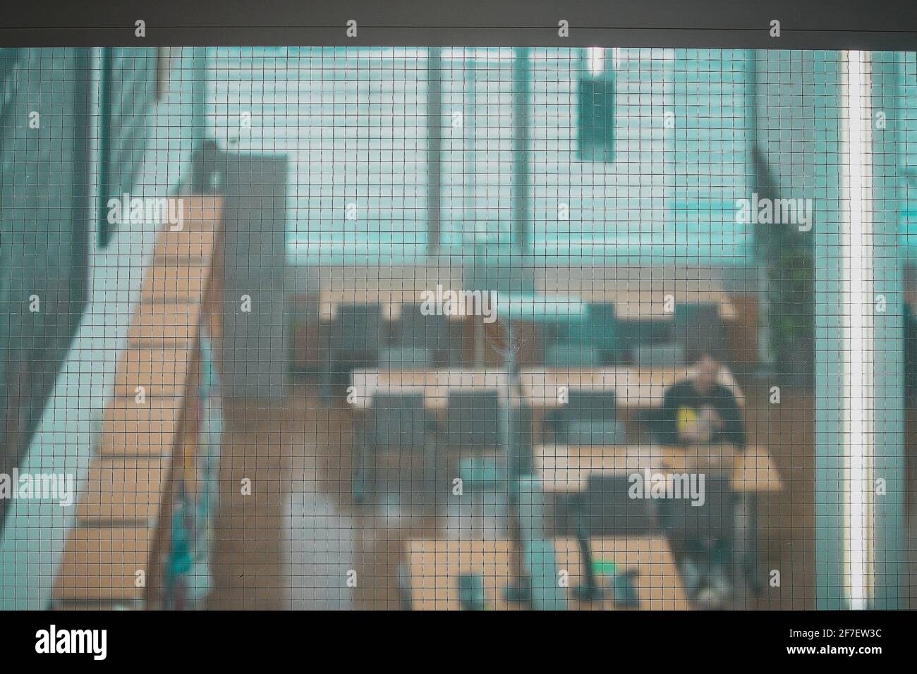 Overhead view of a library or reading room in soft focus, looking ...