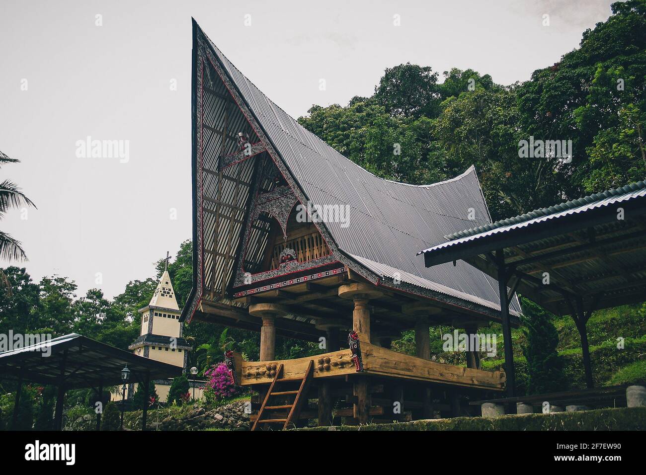 A traditional Batak house on the Lake of Toba on Sumatra, indonesia ...