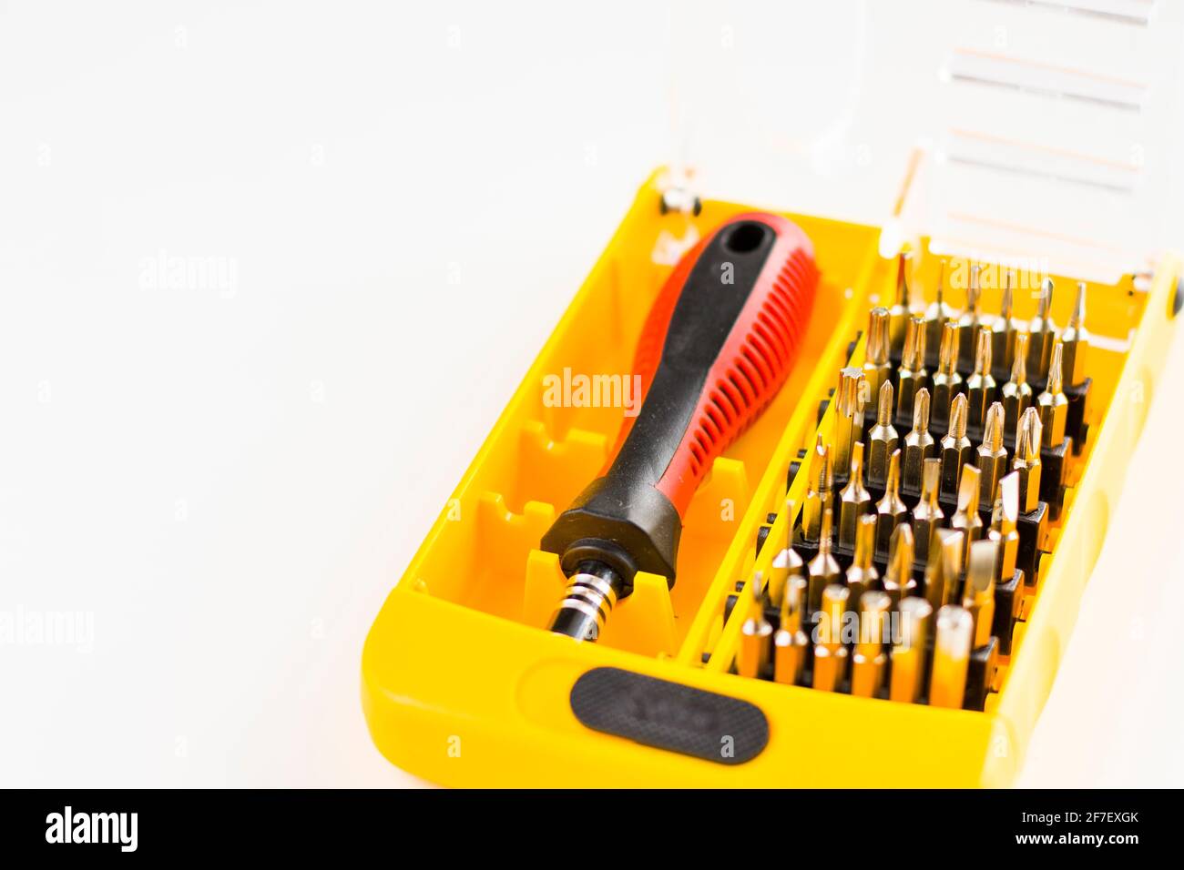 Screwdriver set in the box, different screwdrivers, workshop instrument ...