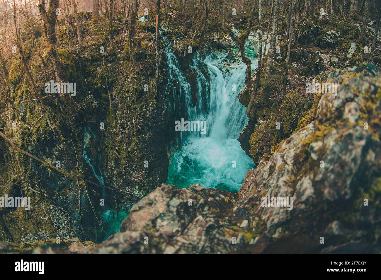 Beautiful water cascades or small waterfall in the valley of Lepena in ...