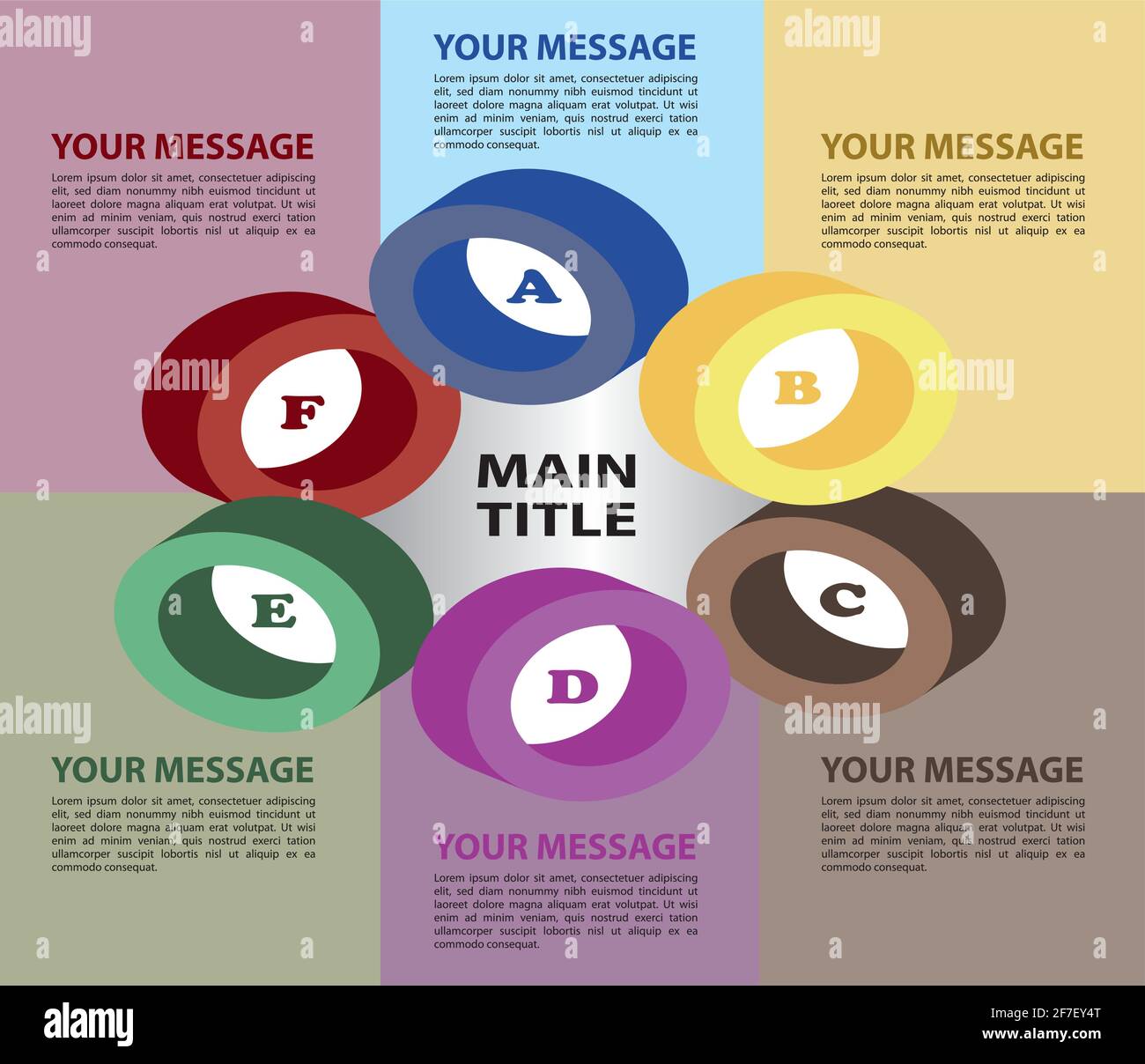 Six colors circles layout with alphabets. Vector illustration Stock ...