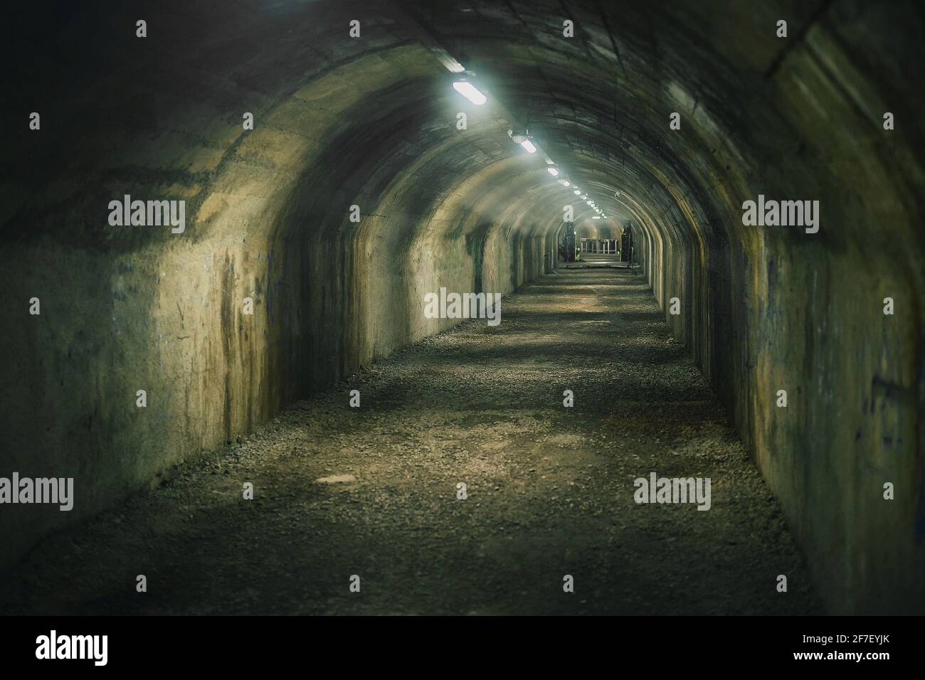 Anti bombing tunnel made in Rijeka made during the war. Hot and humid ...