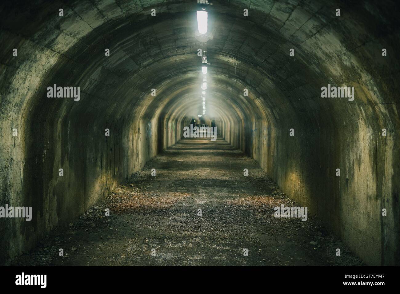 Anti bombing tunnel made in Rijeka made during the war. Hot and humid ...