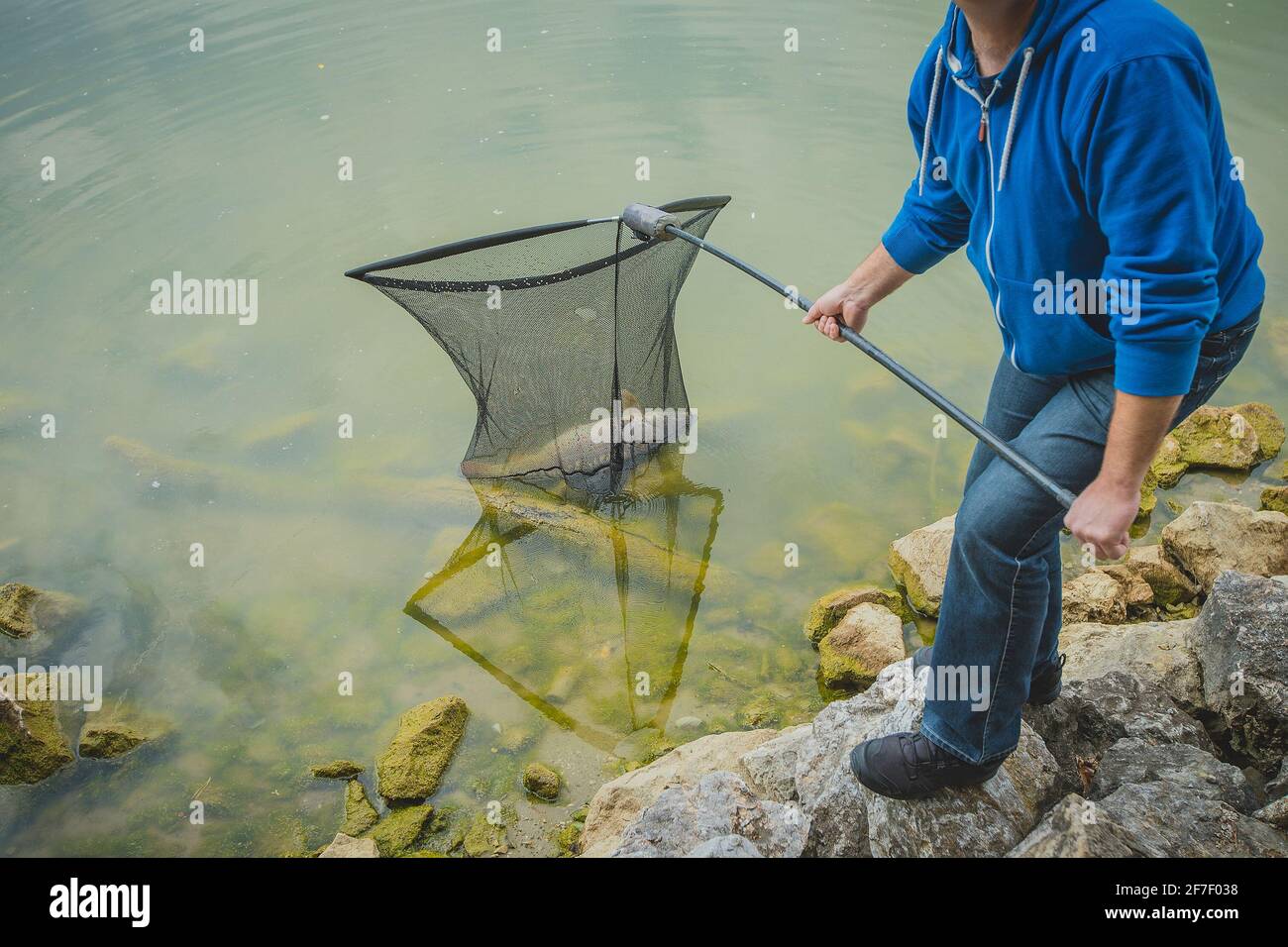 Fish caught in net lake hi-res stock photography and images - Alamy