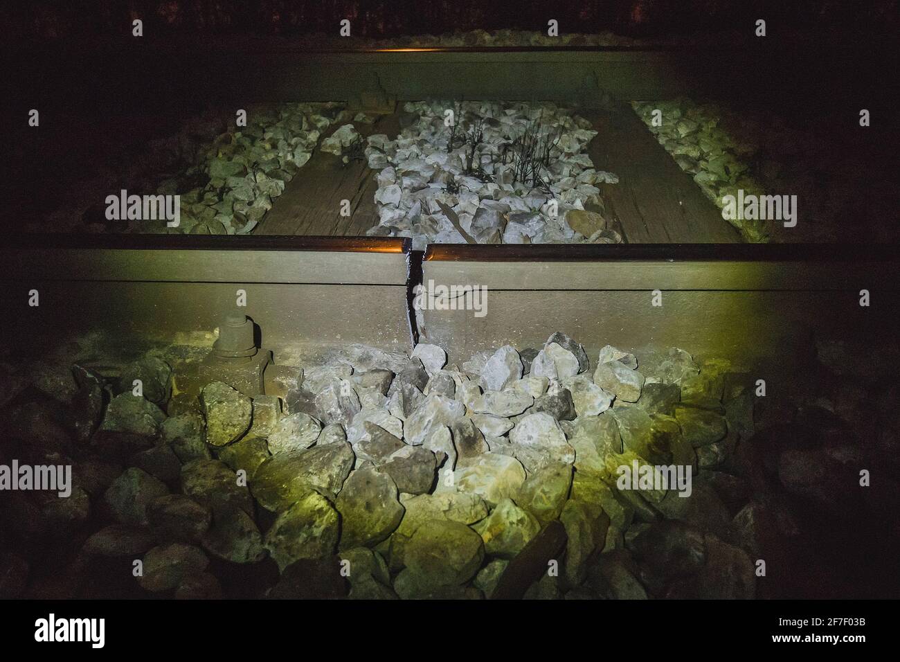 Broken or cracked rail or railway track due to cold temperatures at ...