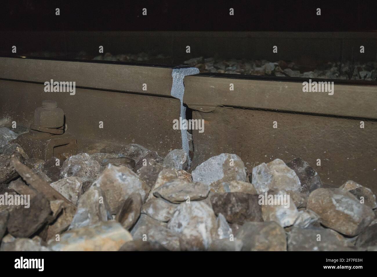 Broken or cracked rail or railway track due to cold temperatures at ...