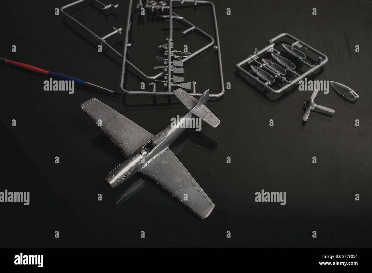 Detail of parts of plastic model aeroplane resin kit. Parts of plastic ...