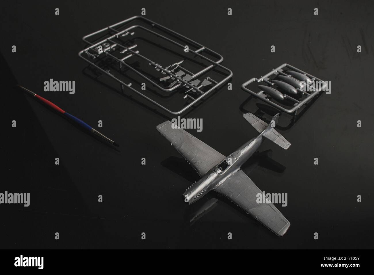 Detail of parts of plastic model aeroplane resin kit. Parts of plastic ...