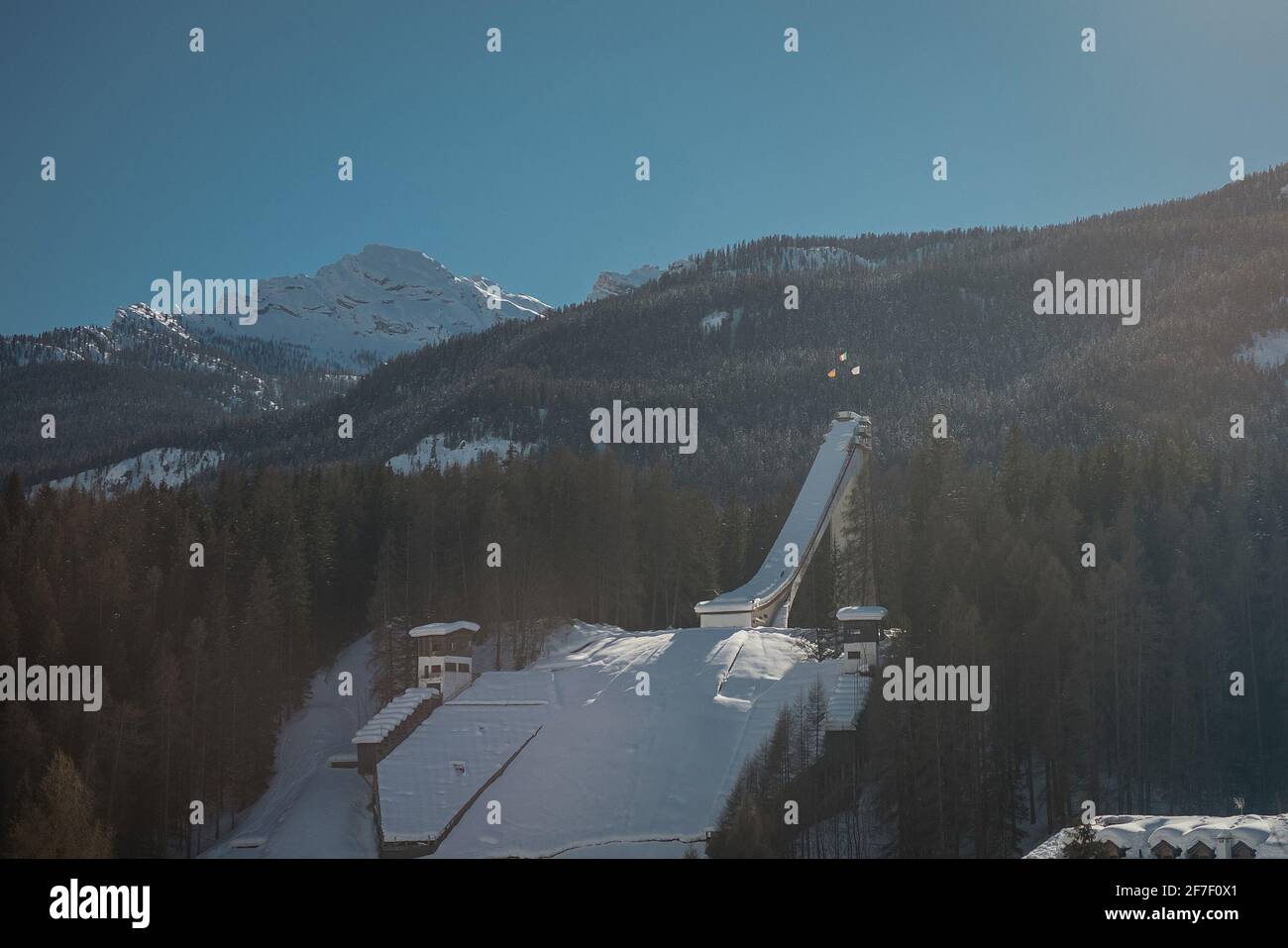 Old deserted or abandoned famous ski jumping hill in Cortina d'Ampezzo ...