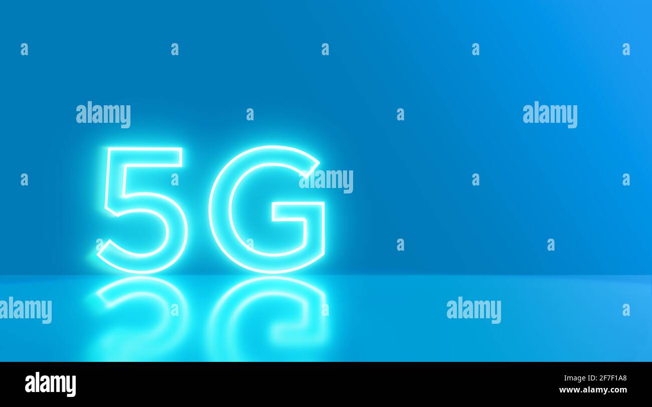 5G neon light icon abstract blue background. with empty space. High ...