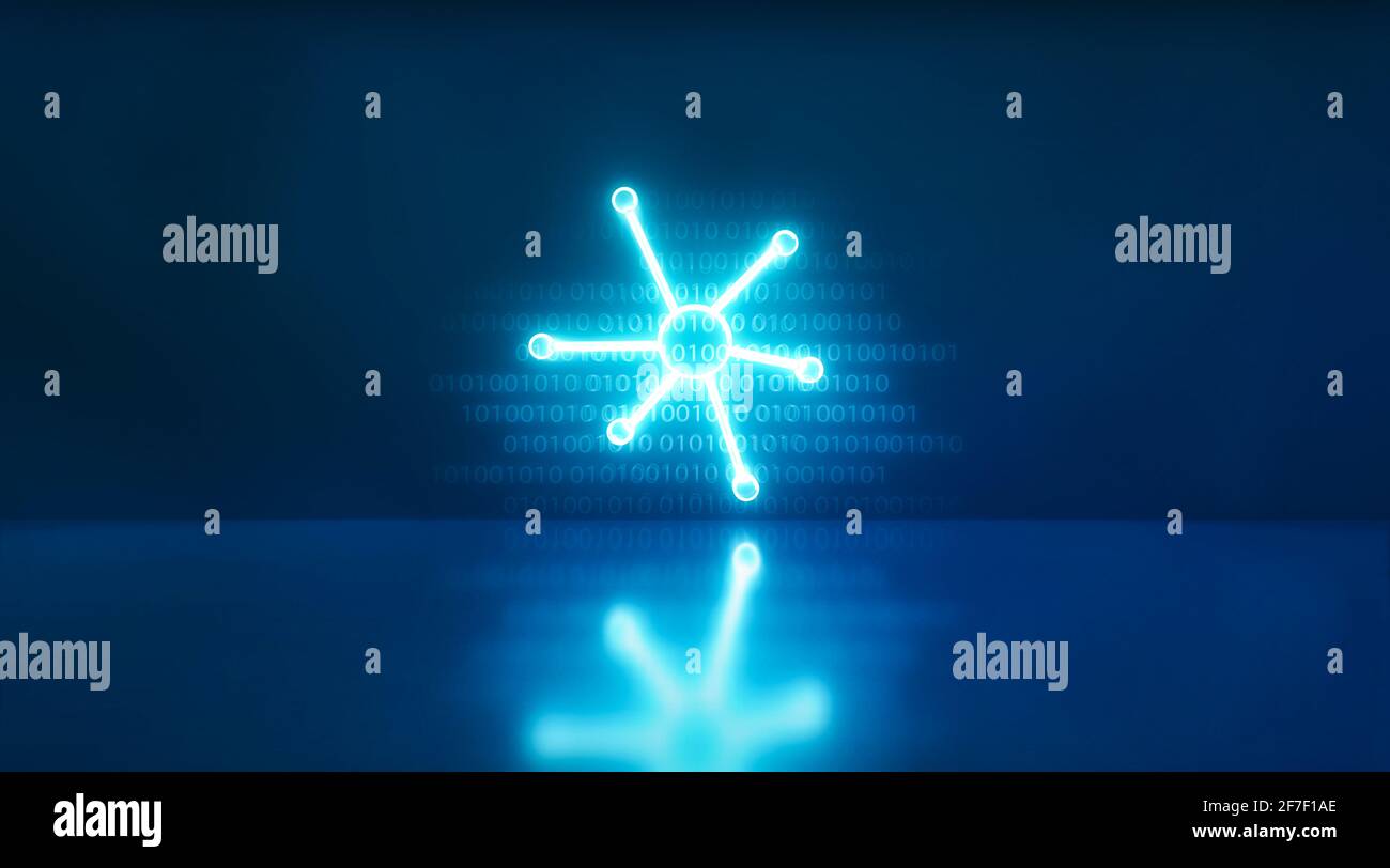 Big data icon neon light on blue background and code security. Elements ...