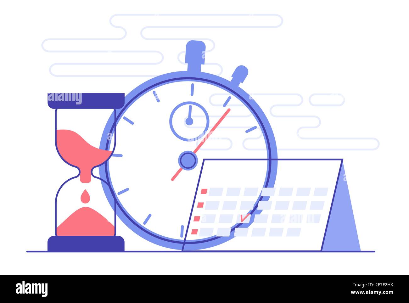 Time management illustration with elements of planning and scheduling. Clock, stopwatch ...