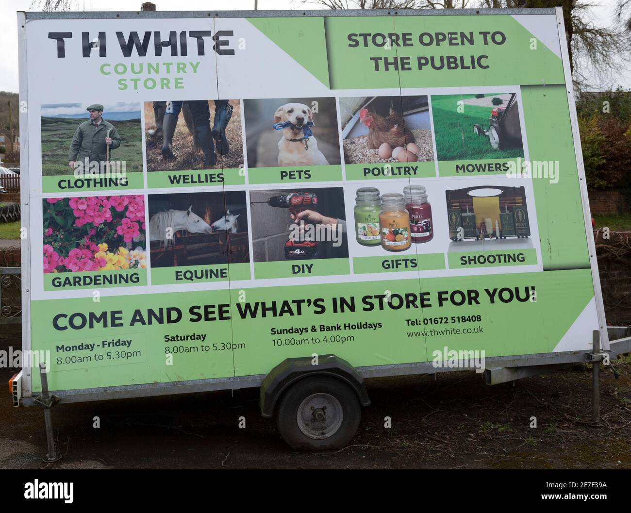 Mobile wheeled advertising hoarding for TH White country store shop ...