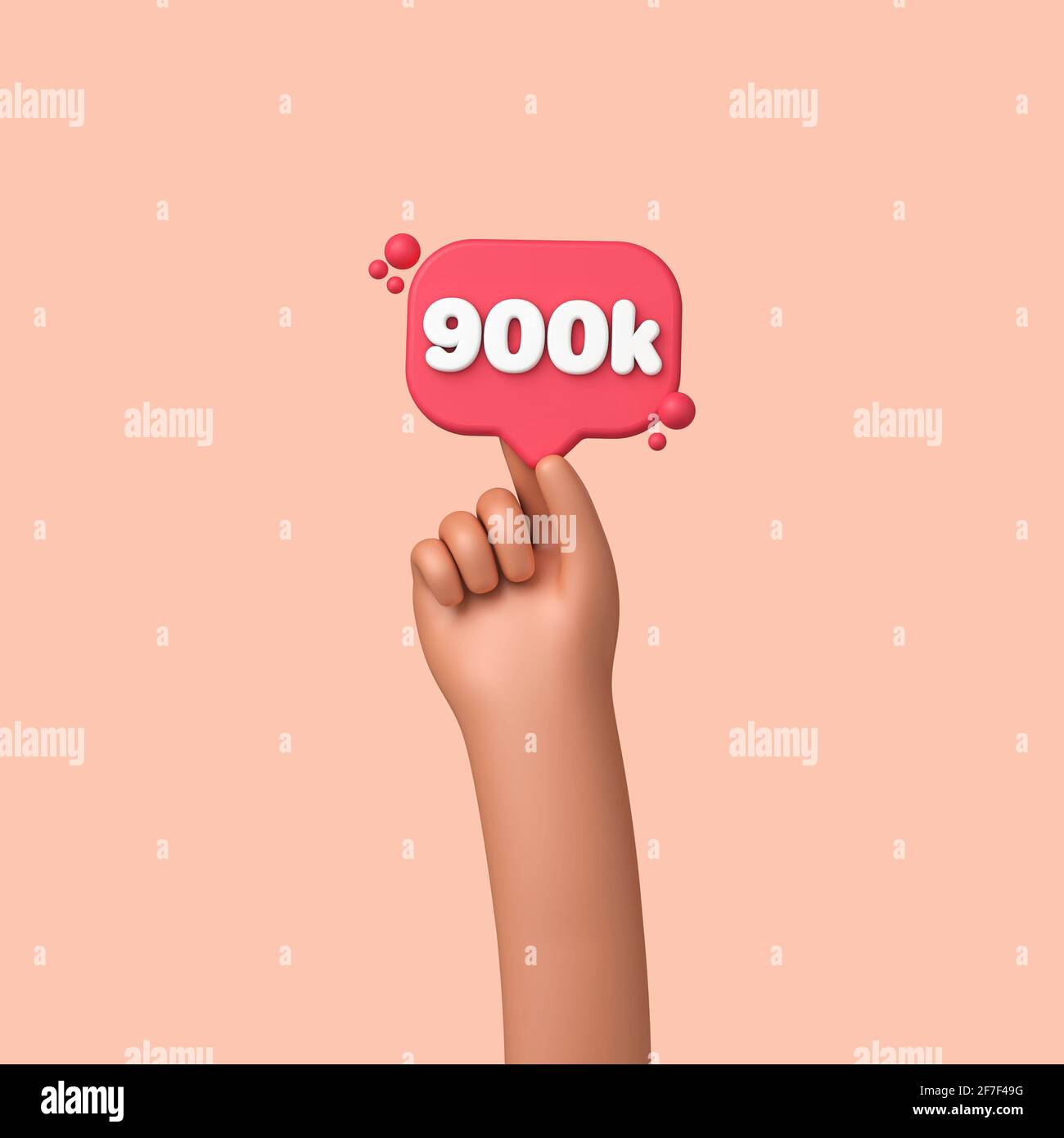 Hand holding a 900k social media followers banner label. 3D Rendering ...