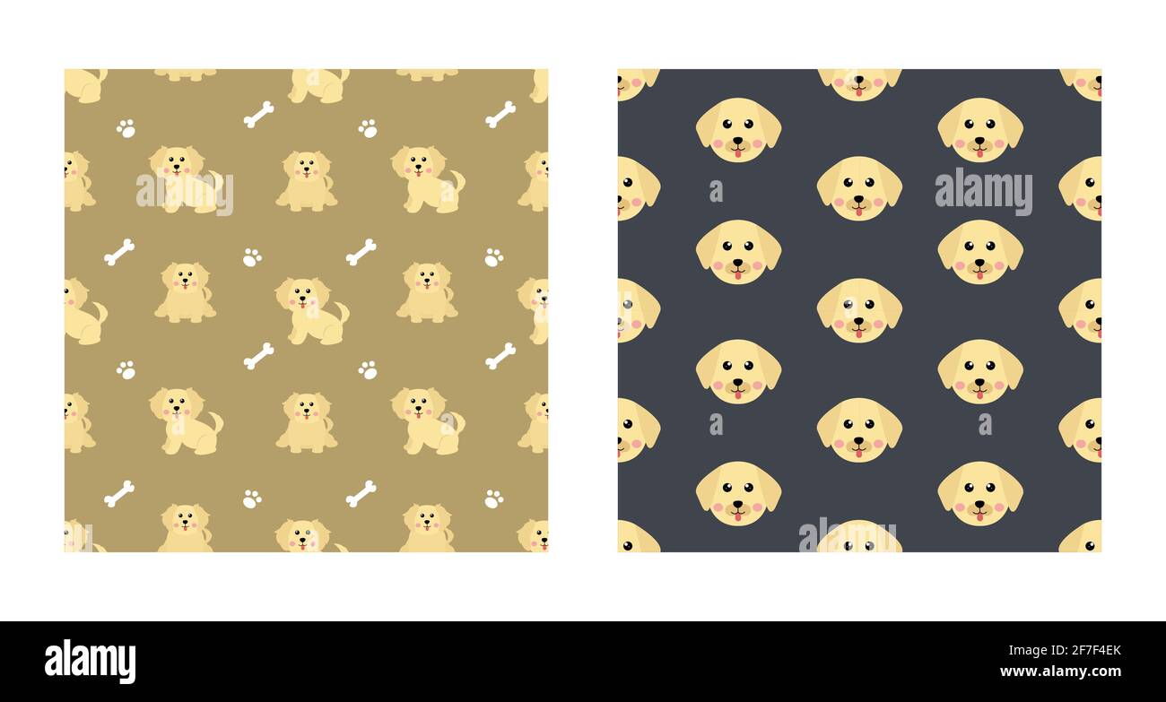 Set Character Seamless Pattern Animal Of Cute Labrador Retriever Dog ...