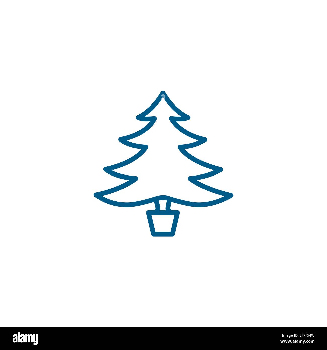 Christmas Tree Line Blue Icon On White Background. Blue Flat Style ...