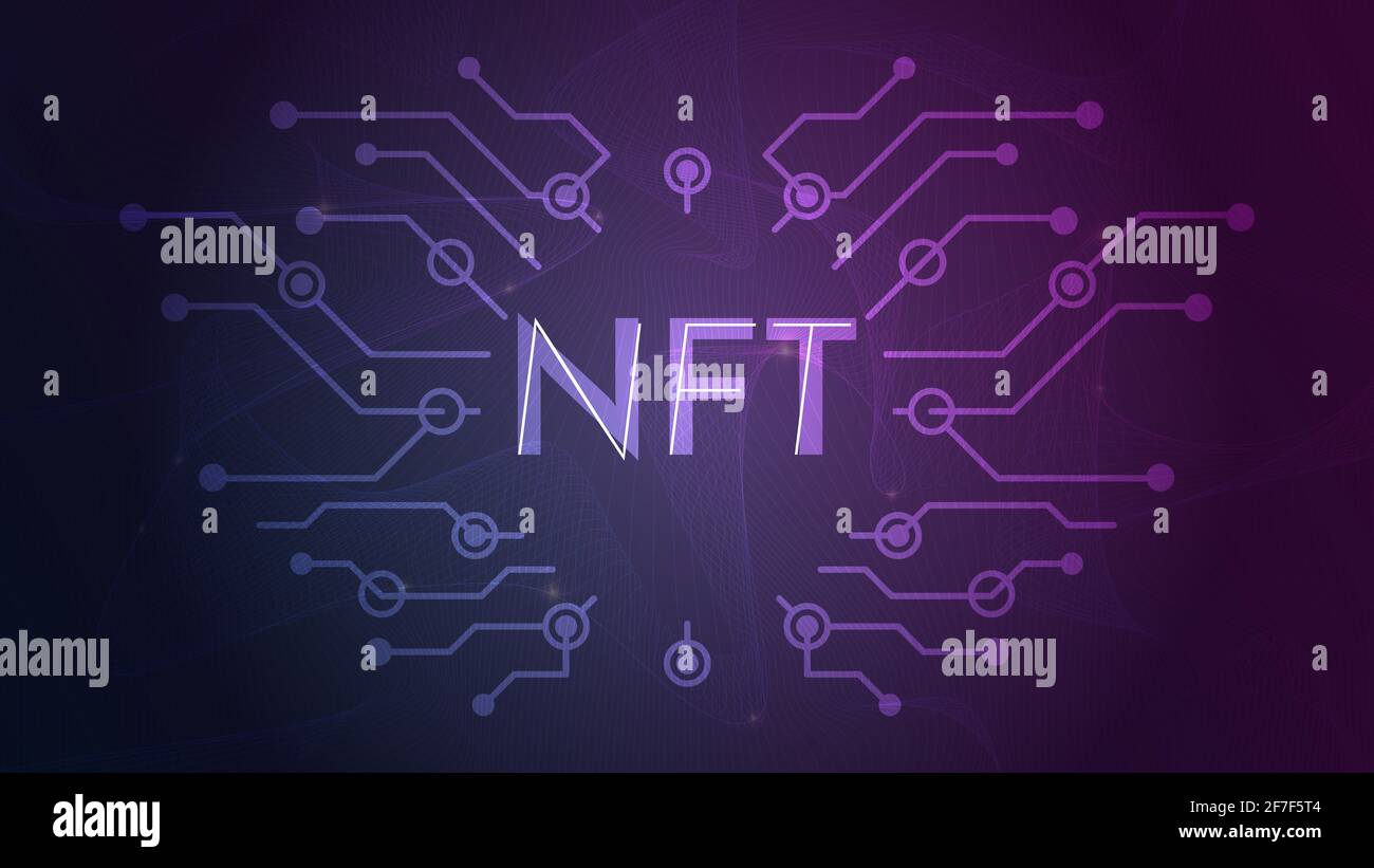 Nft white text on futuristic neon purple background, cryptocurrency ...