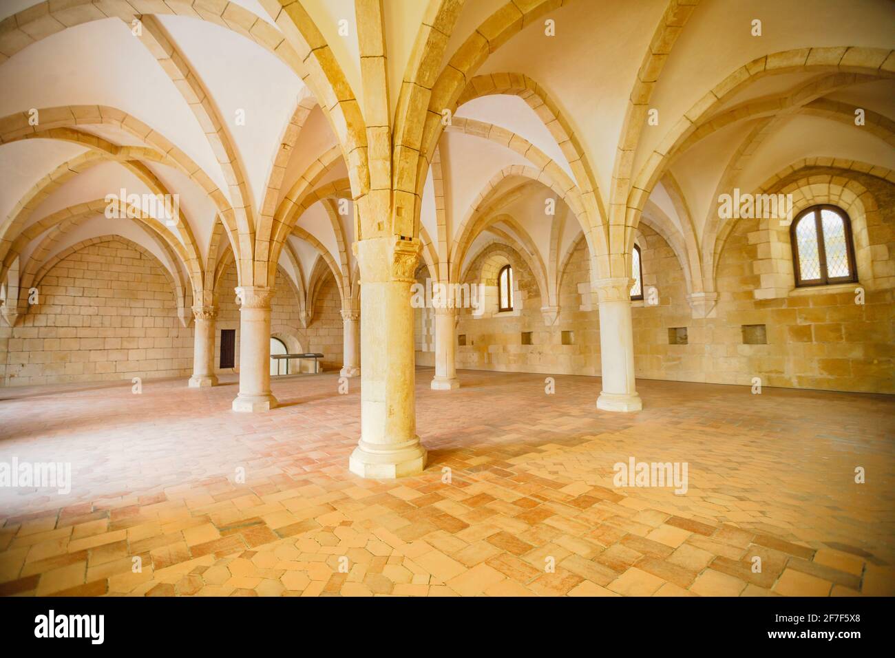 Alcobaca, Portugal - August 15, 2017: The dormitory, a big gothic room ...