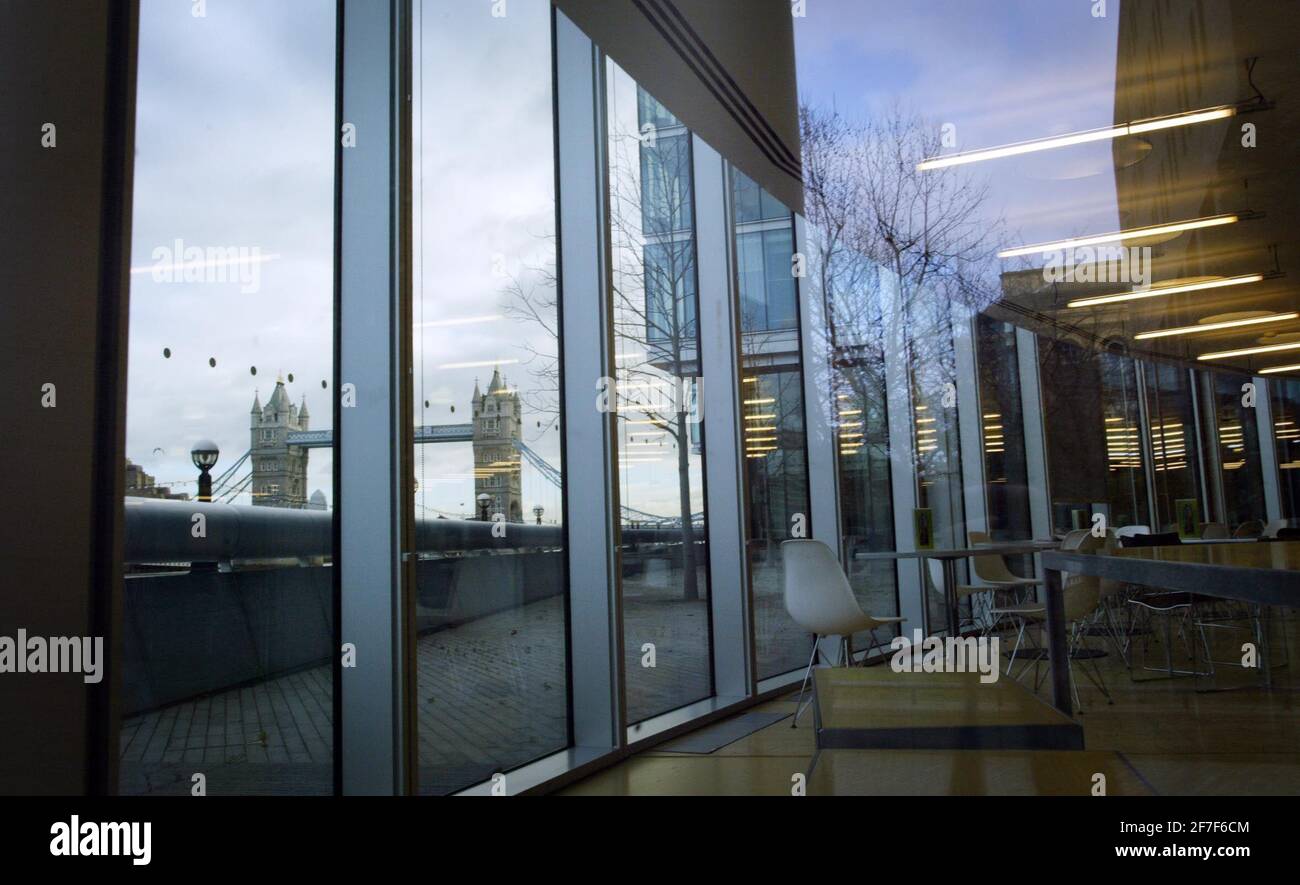 Modern glass buildings in and around the Tower Bridge area, London ...